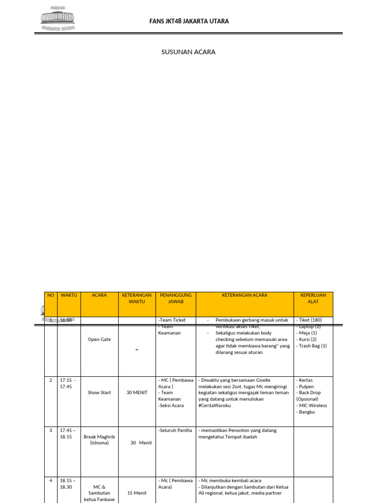 Susunan Acara | PDF