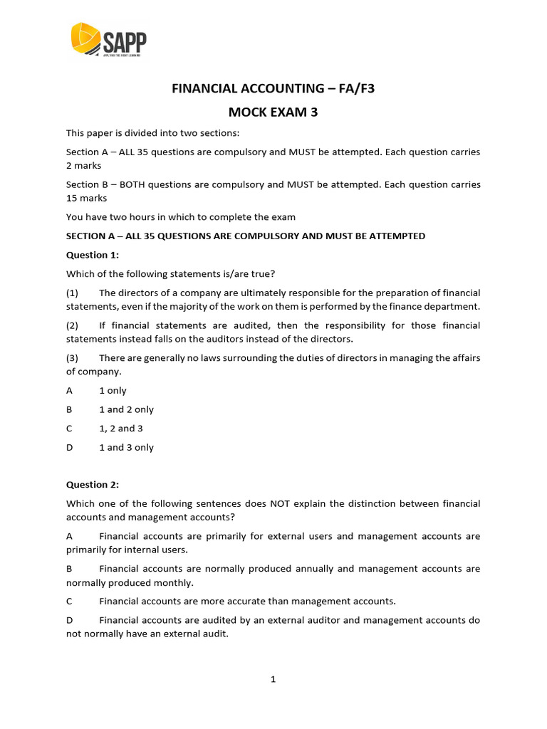 F3 Mock Exam 3 | PDF