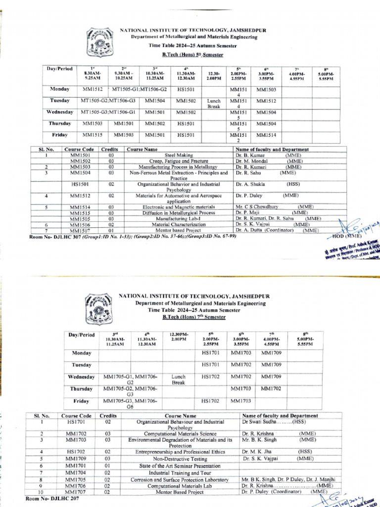 Autumn Semester Time Table 2024-1 | PDF