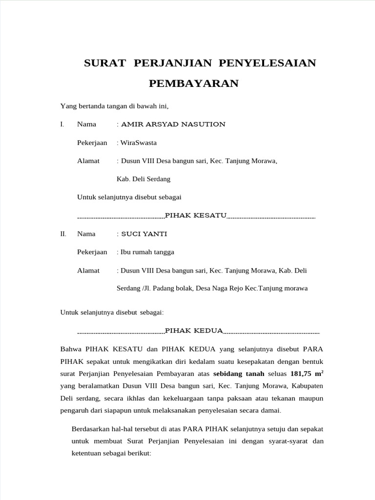 Dokumen - Tips Surat Perjanjian Penyelesaian Pembayaran | PDF