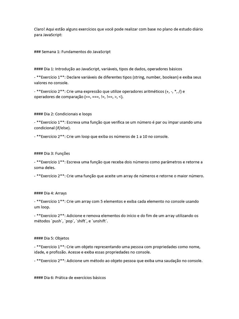 Exercicios JavaScript Diario | PDF Exercicios JavaScript Diario | PDF