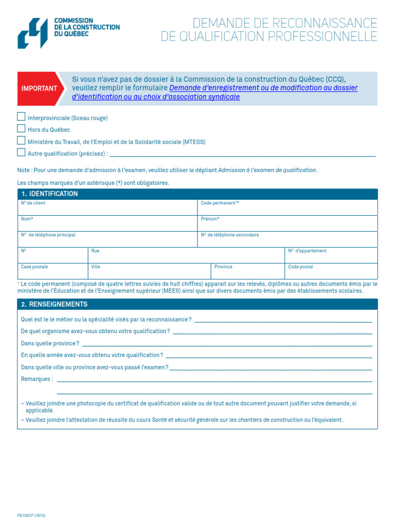 Demande de Reconnaissance de Qualification Professionnelle | PDF