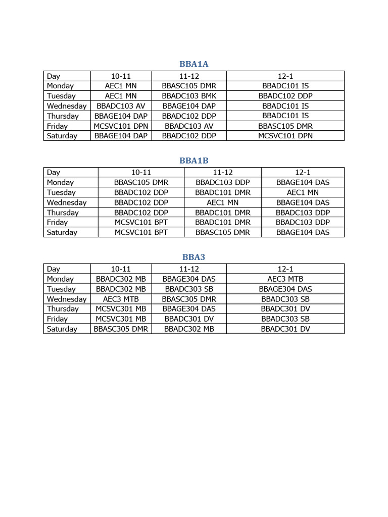 Class Wise Timetable | PDF