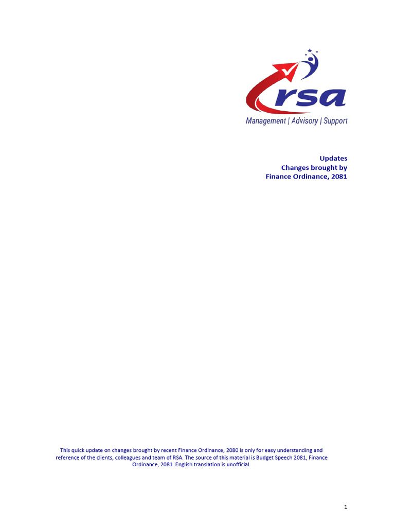 RSA Update On Finance Ordinance 2081 | PDF