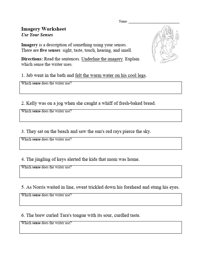 Imagery-Worksheet Grade-7 | PDF