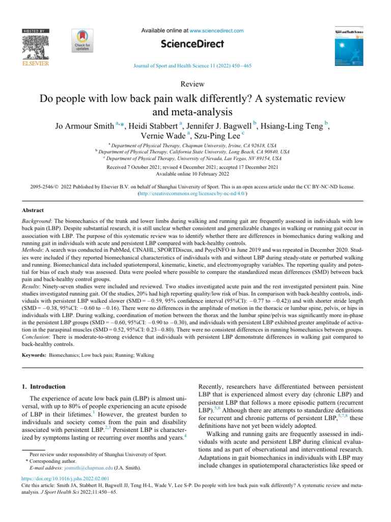 Do People With Low Back Pain Walk Differently? A Systematic Review and ...