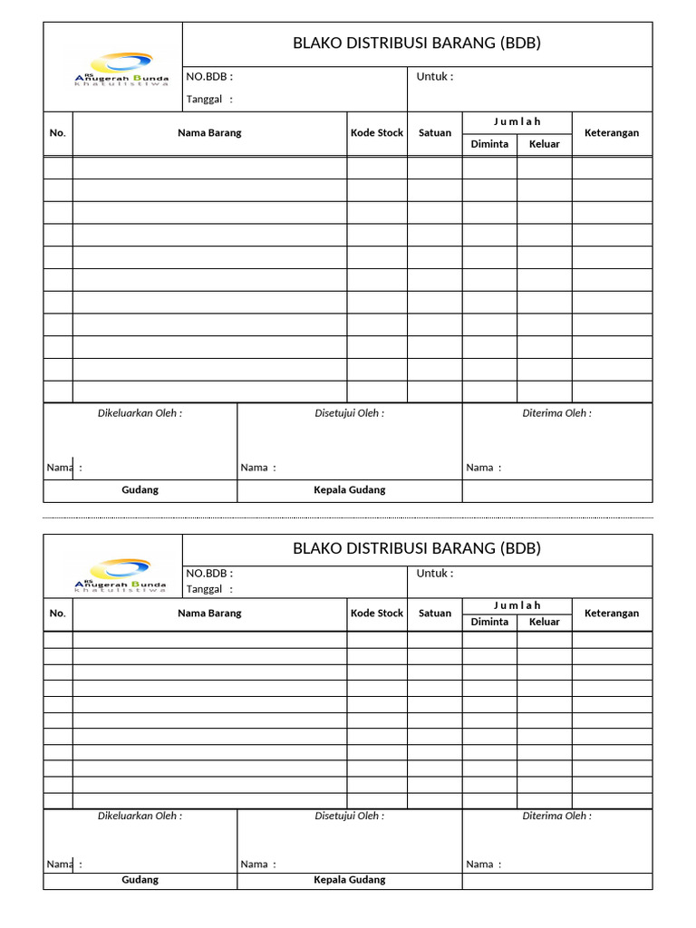 Form - Blanko Distribusi Barang (BDB) | PDF