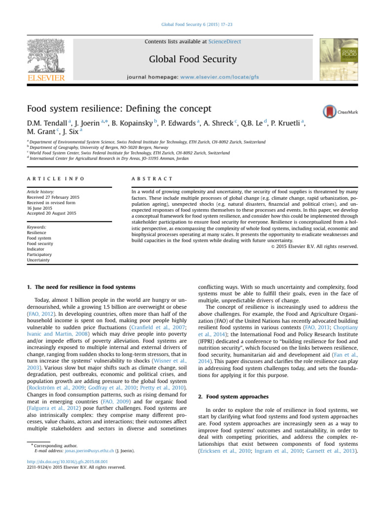 Food - System Resilience - Defining The Concep | PDF