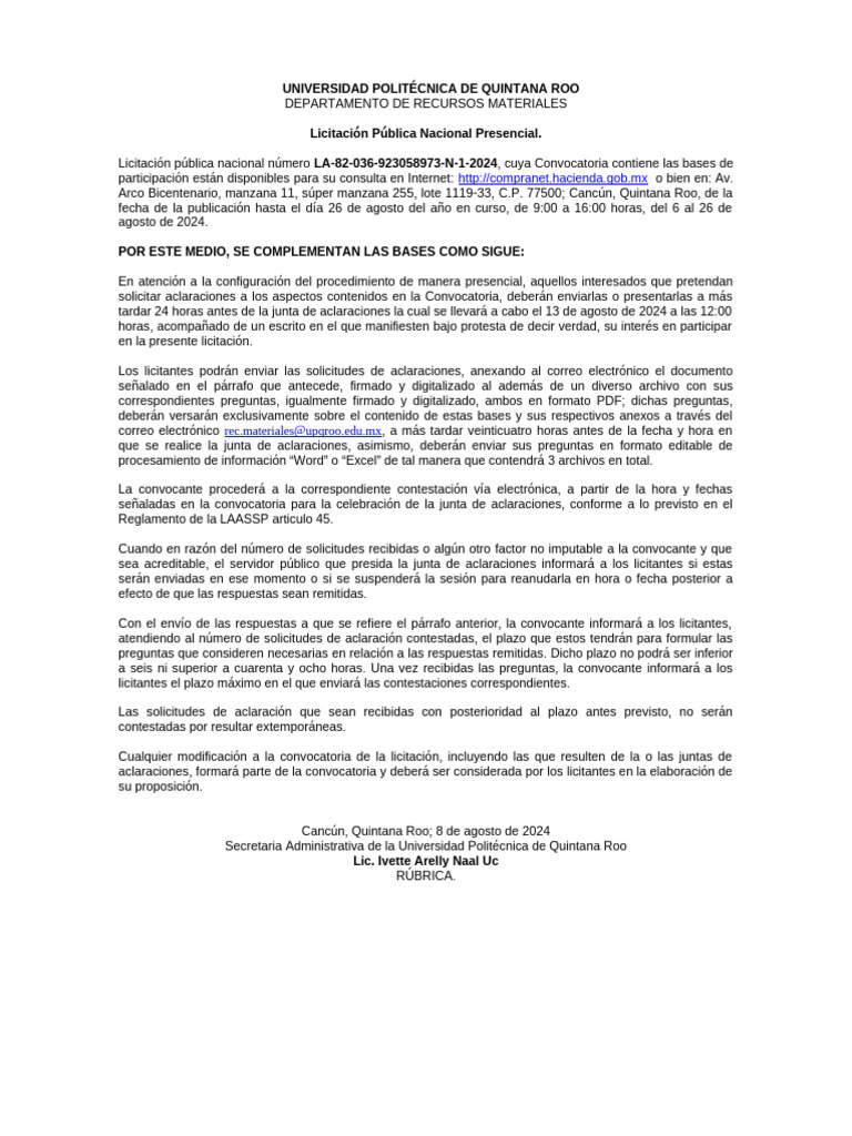Complemento Convocatoria | PDF