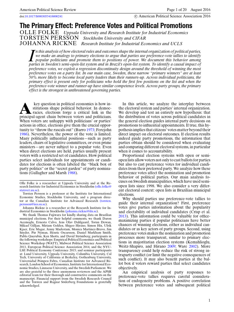 Impact of Preference Votes on Party Promotions | PDF | Voting | Elections