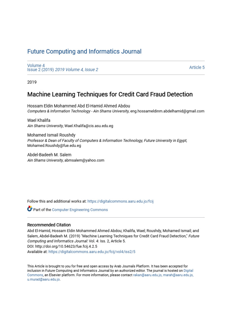 Machine Learning Techniques For Credit Card Fraud Detection | PDF