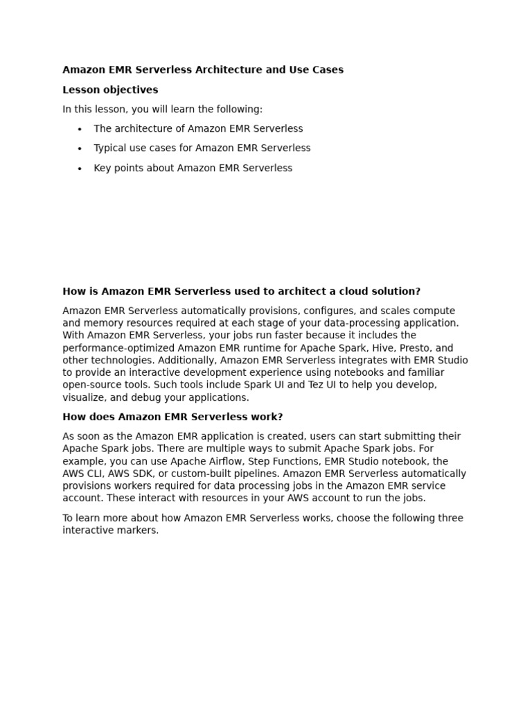 Amazon EMR Serverless Architecture and Use Cases | PDF | Apache Hadoop | Technology & Engineering
