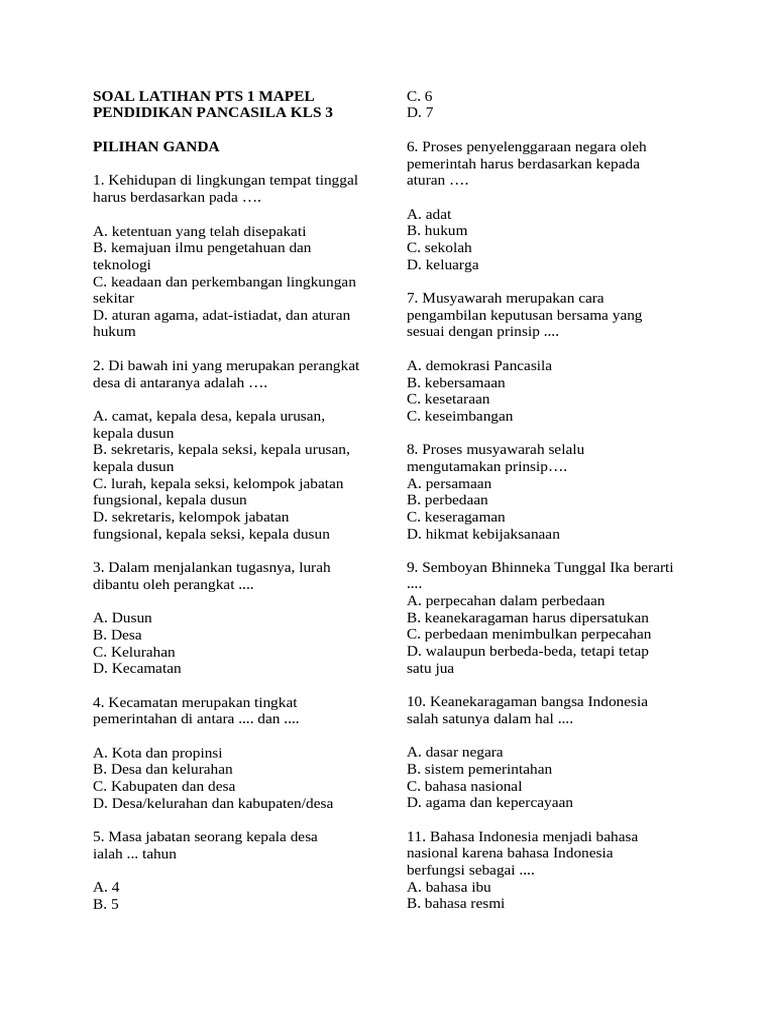 Soal Latihan PTS Mapel Pend Pancasila KLS 4 | PDF