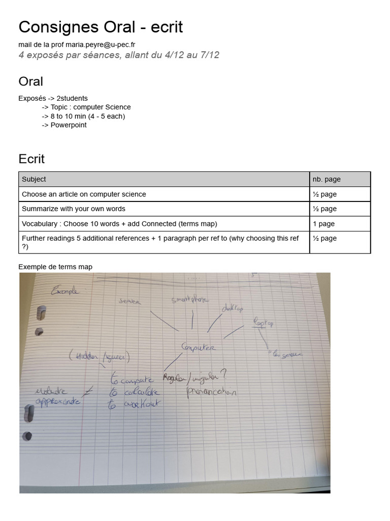 Consignes Oral - Ecrit | PDF
