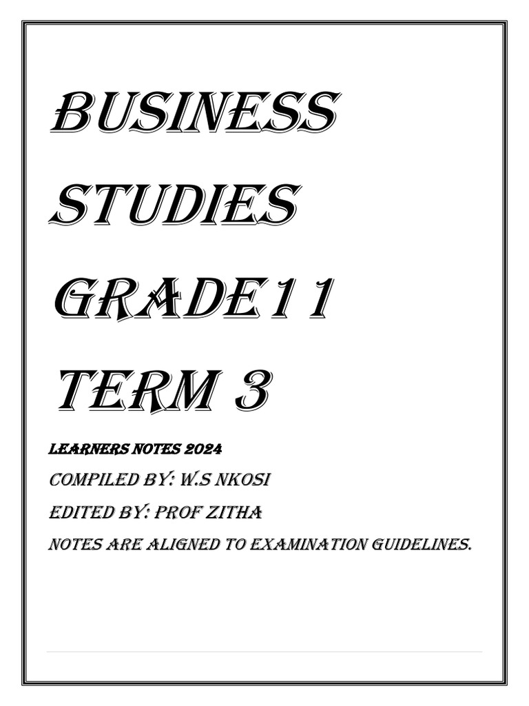 Business Grade 11 Notes Term 3 2024 | PDF