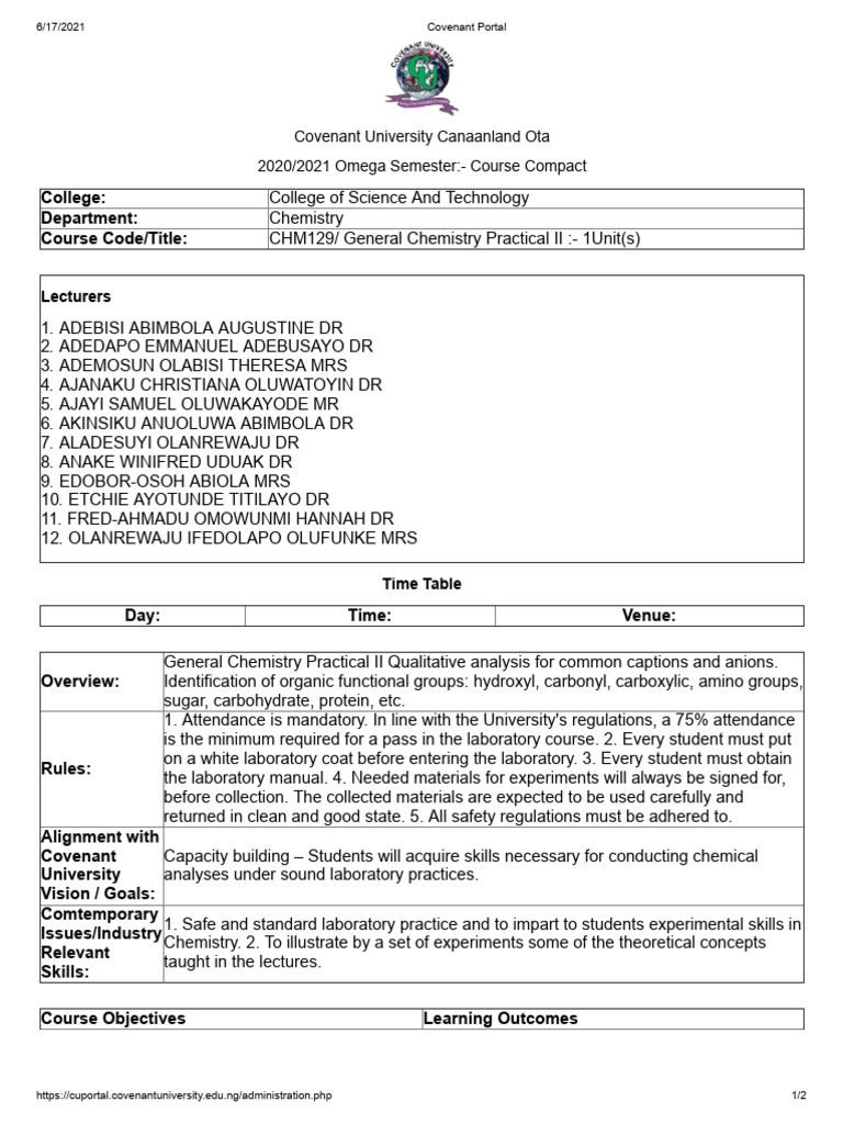 Course Compact | PDF | Experiment | Analytical Chemistry
