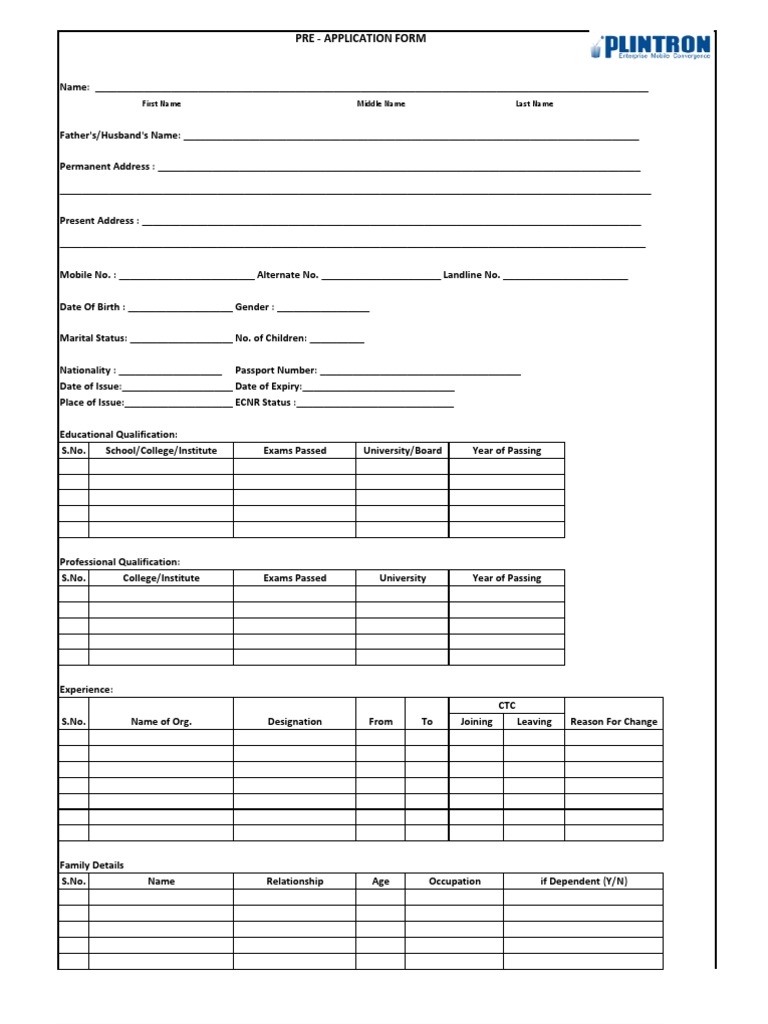 Pre-Application Form Template | PDF | Career & Growth | Law