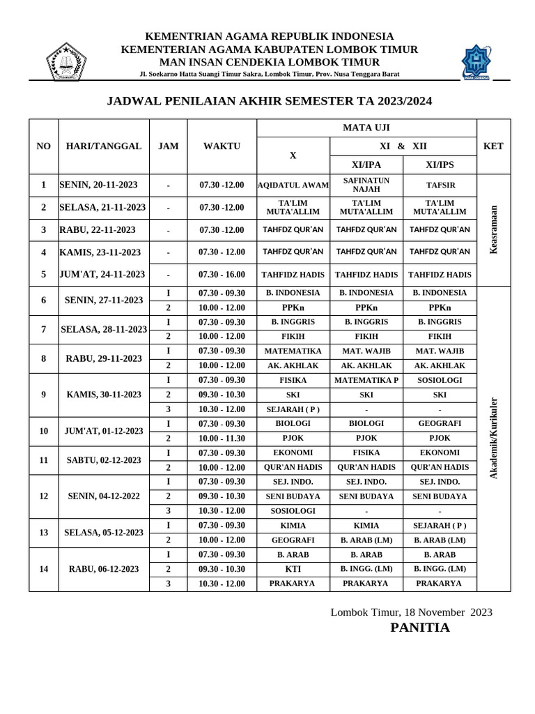 Jadwal PAS 2023 | PDF