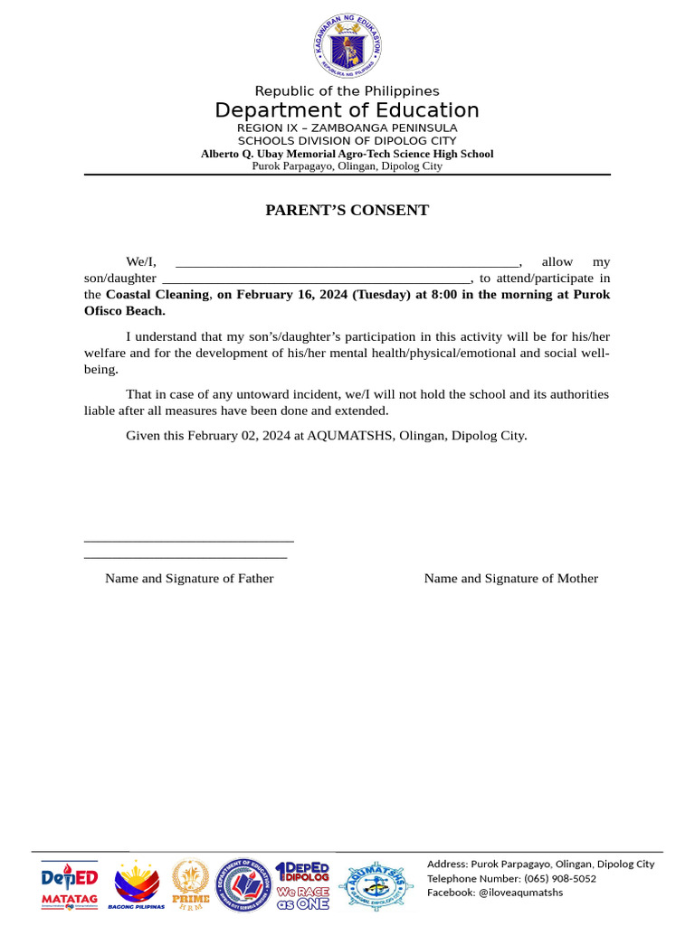 Parent's Consent for Coastal Cleaning Event | PDF