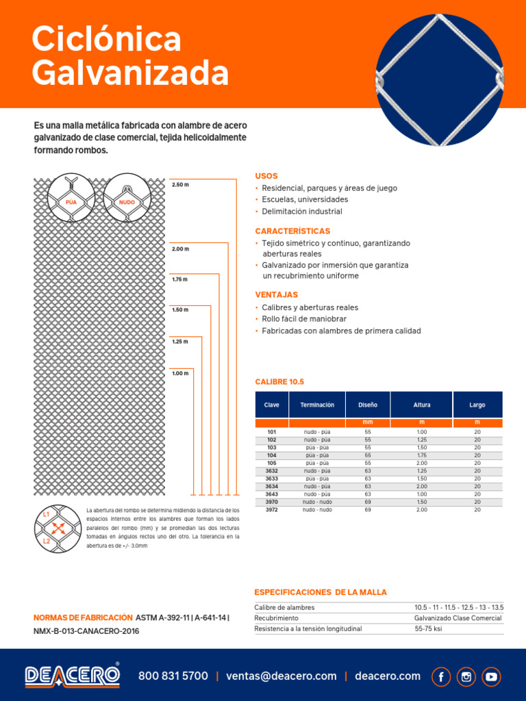 Ciclonica Galvanizada Deacero Ficha Tecnica | PDF