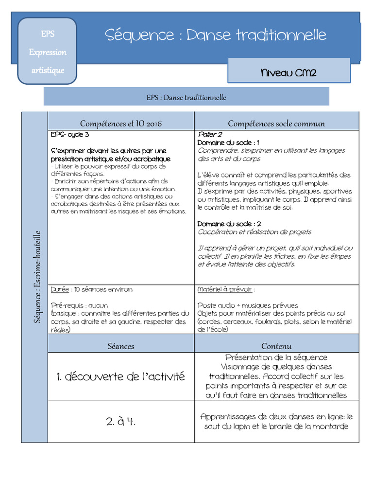Séquence Danse Traditionnelle Cycle 3 | PDF