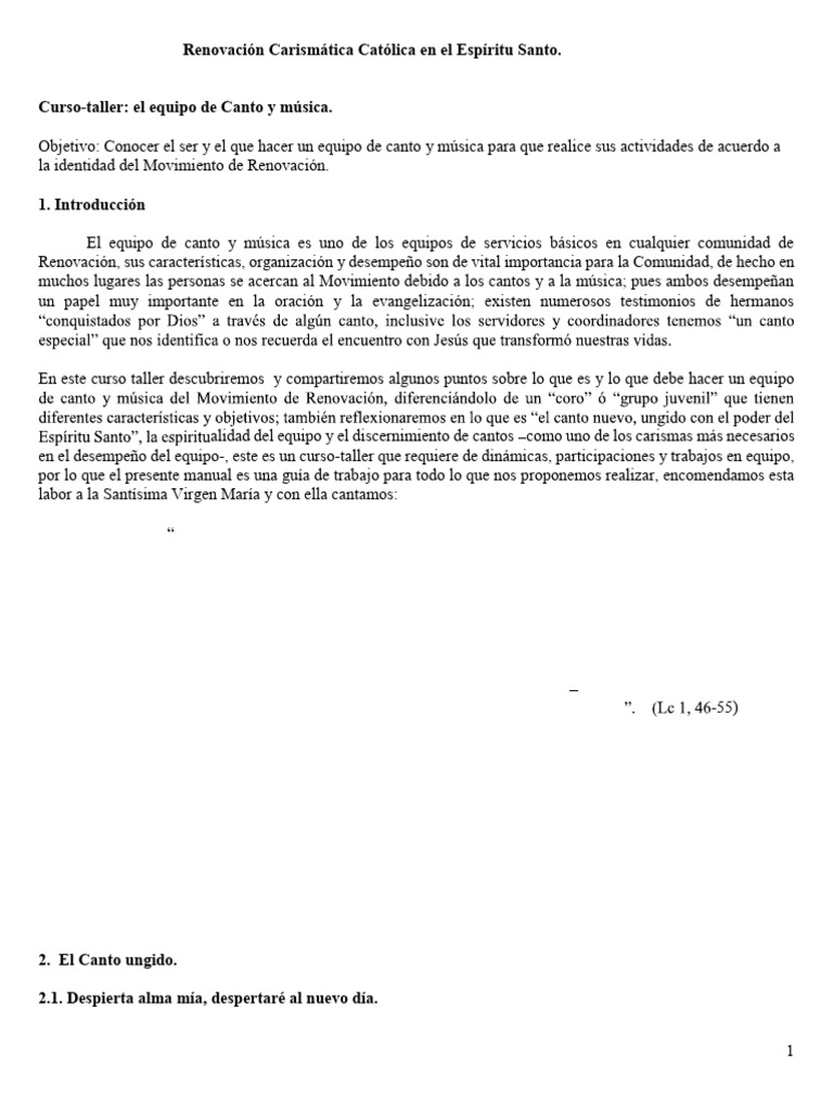 Función del Canto en la Renovación Católica | PDF | Oración | Liturgia