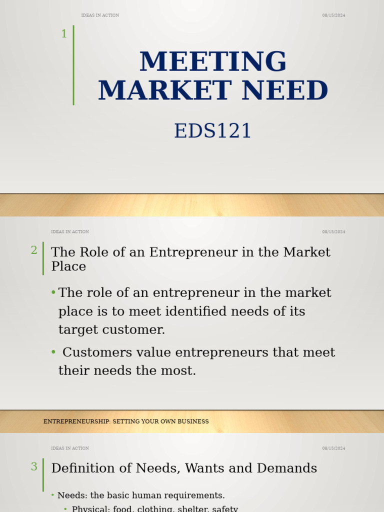 EDS121 IDENTIFY AND MEET MARKET NEED For Today | PDF