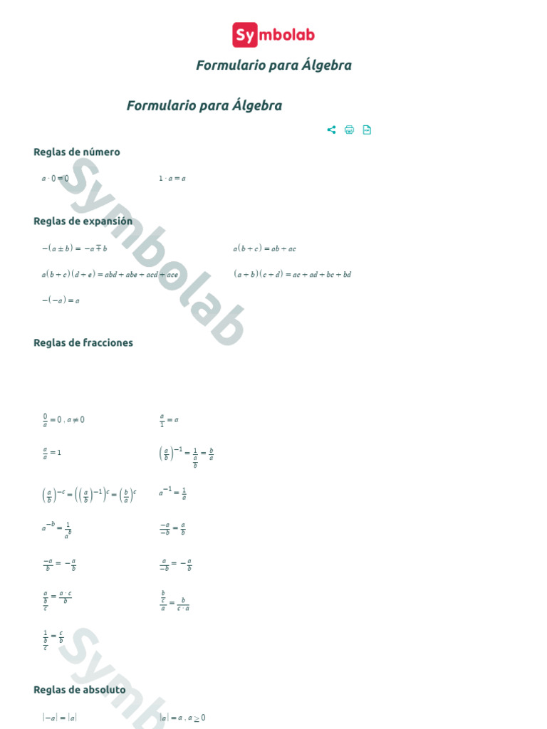 Formulario para Álgebra | PDF