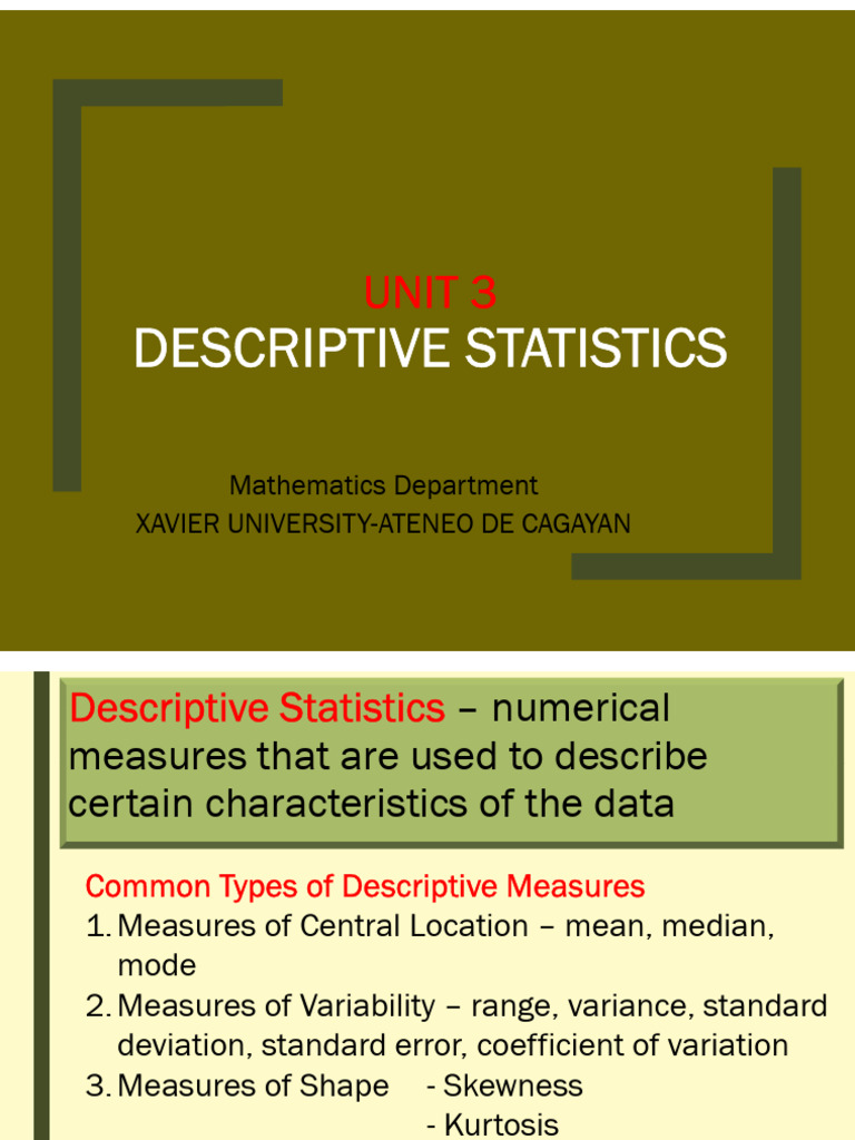 Unit 3 Descriptive Statistics (SY22) - 2 | PDF