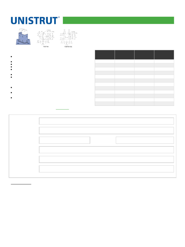 Unistrut P2073A P2073A SQ Cut Sheet | PDF