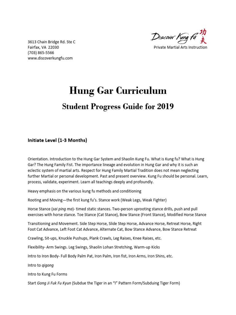 Hung Gar Curriculum | PDF | Chinese Martial Arts | East Asian Martial Arts