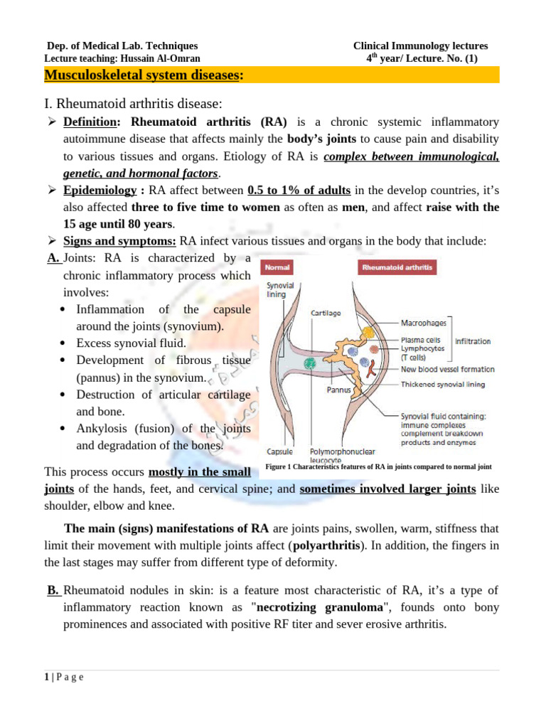 Lec 1 Musculoskeletal System (RA) | PDF