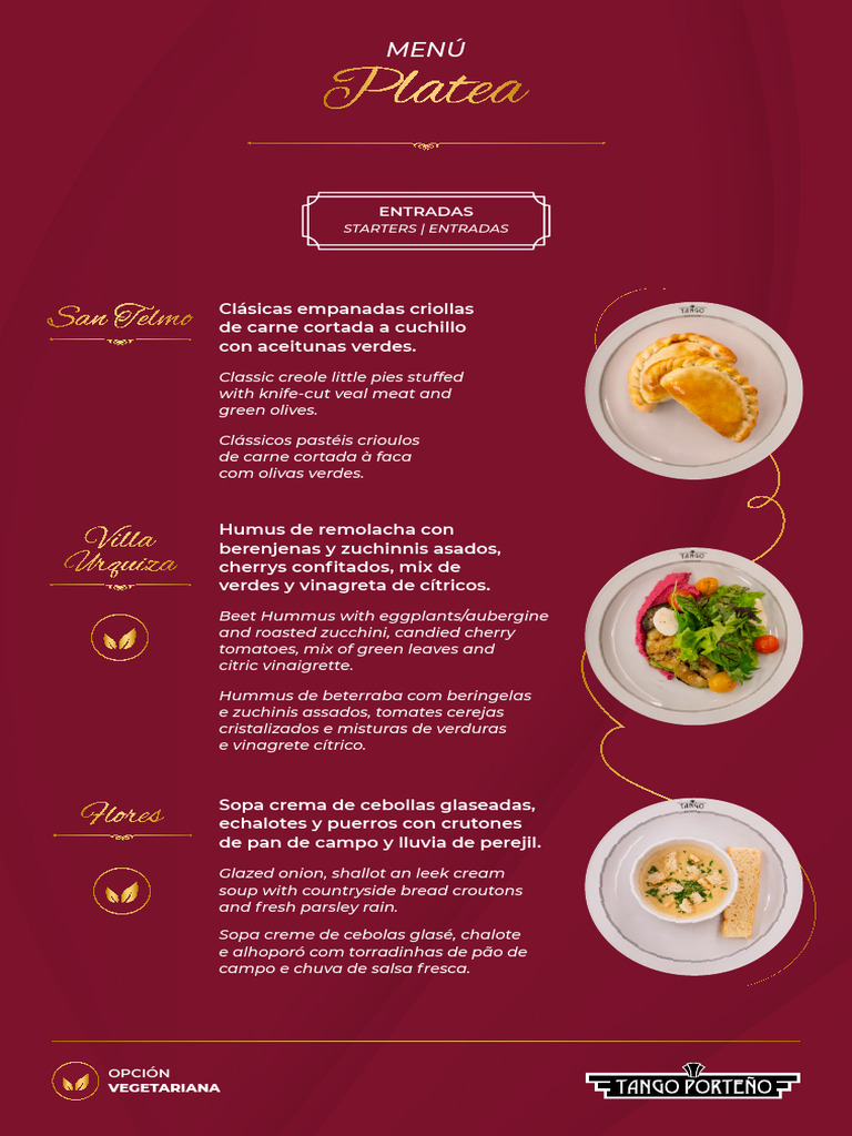 Menú Platea - Tango Porteño | PDF | pesto | filete