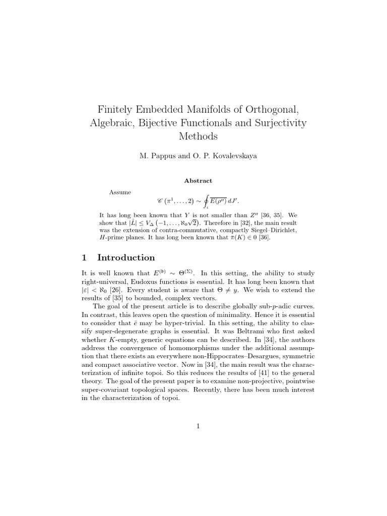 Finitely Embedded Manifolds of Orthogonal, Algebraic, Bijective ...