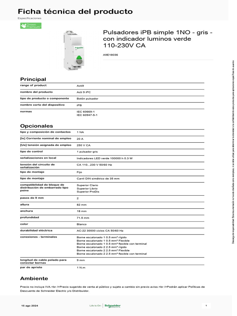 Schneider Electric - Acti9-iPB - A9E18036 | PDF