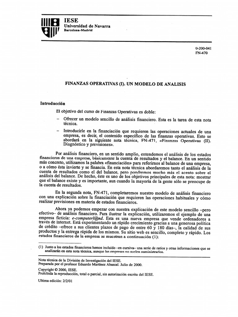 1) Finanzas Operativas - Un Modelo de Análisis (FN-470) | PDF