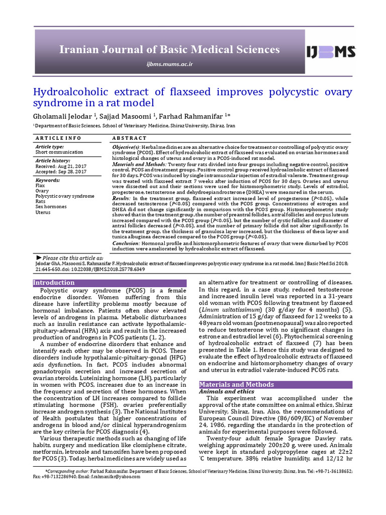 Hydroalcoholic Extract of Flaxseed Improves Pcos | PDF
