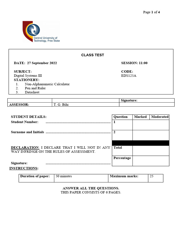 Tuesday - Class Test - Memo | PDF | Electrical Engineering | Electrical ...