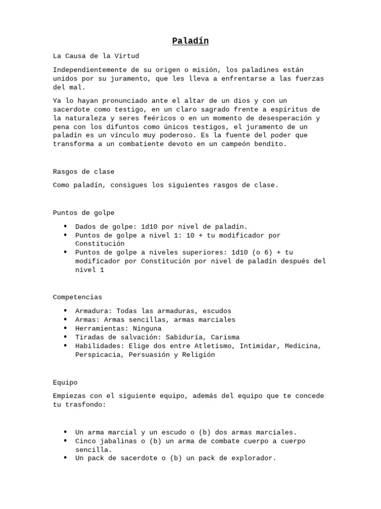 Guía Completa del Paladín en RPG | PDF