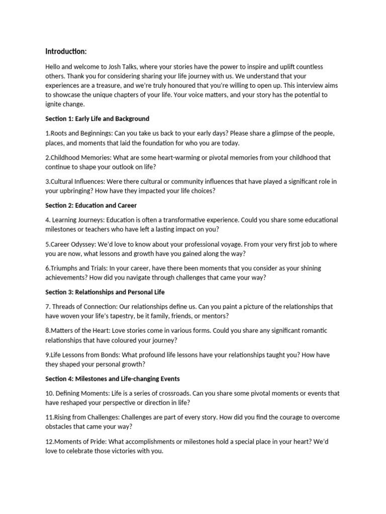 Josh talks Questionnaire | PDF Josh talks Questionnaire | PDF