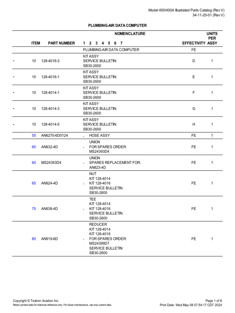 Plumbing-Air Data Computer Nomenclature Effectivity Units PER Assy 1 2 ...