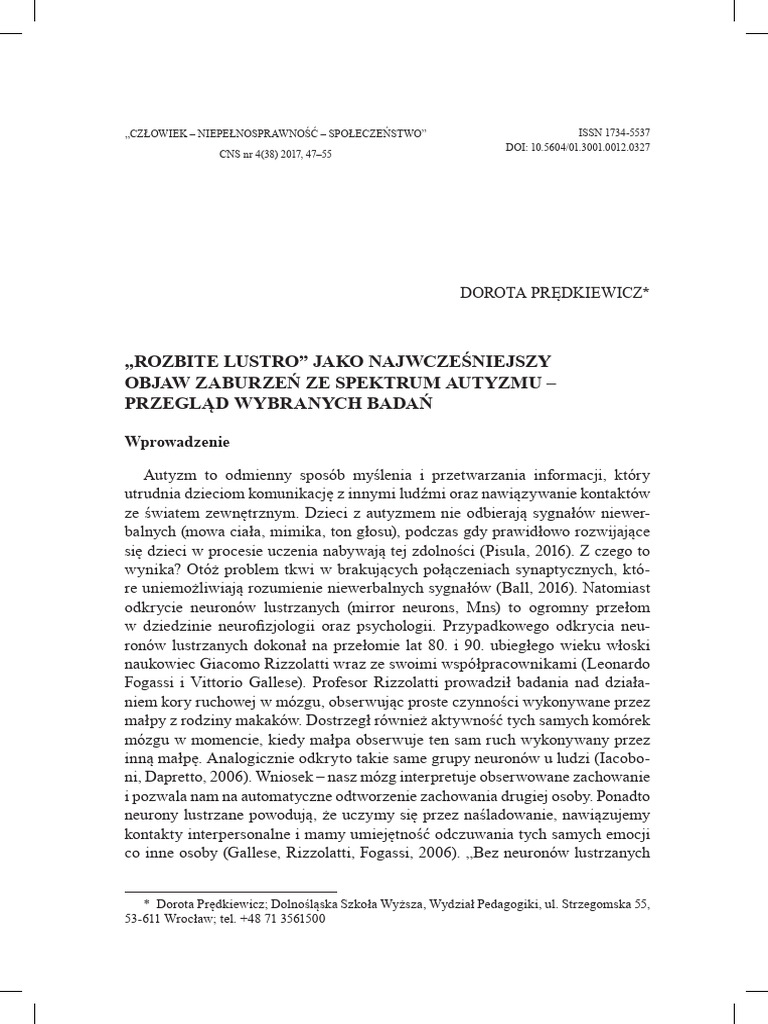 Rozbite Lustro" Jako Najwcześniejszy Objaw Zaburzeń Ze Spektrum Autyzmu ...