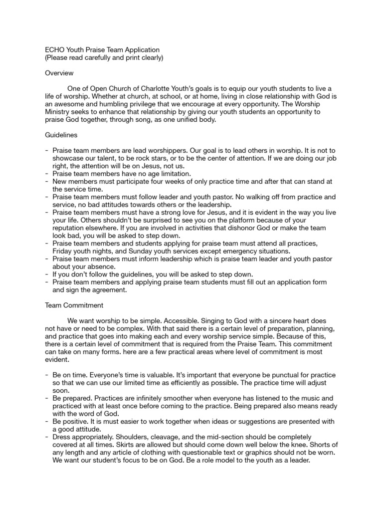 Praise Team Application | PDF