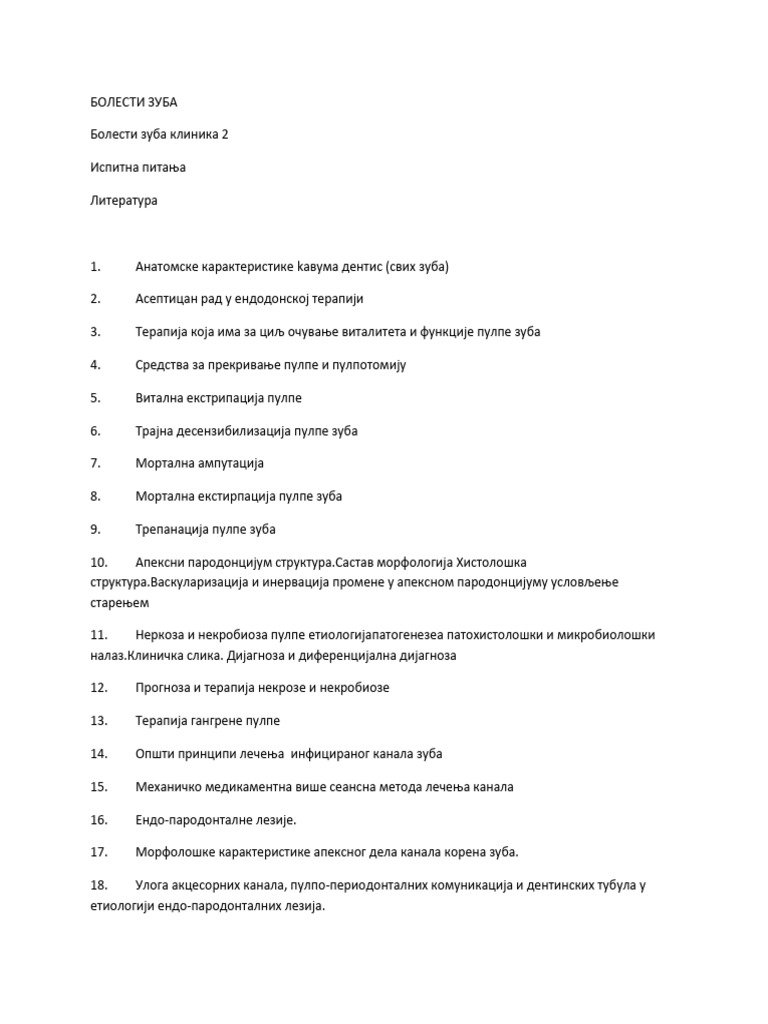 Bolesti Zuba Ispitna Pitanјa Kl. 2 | PDF