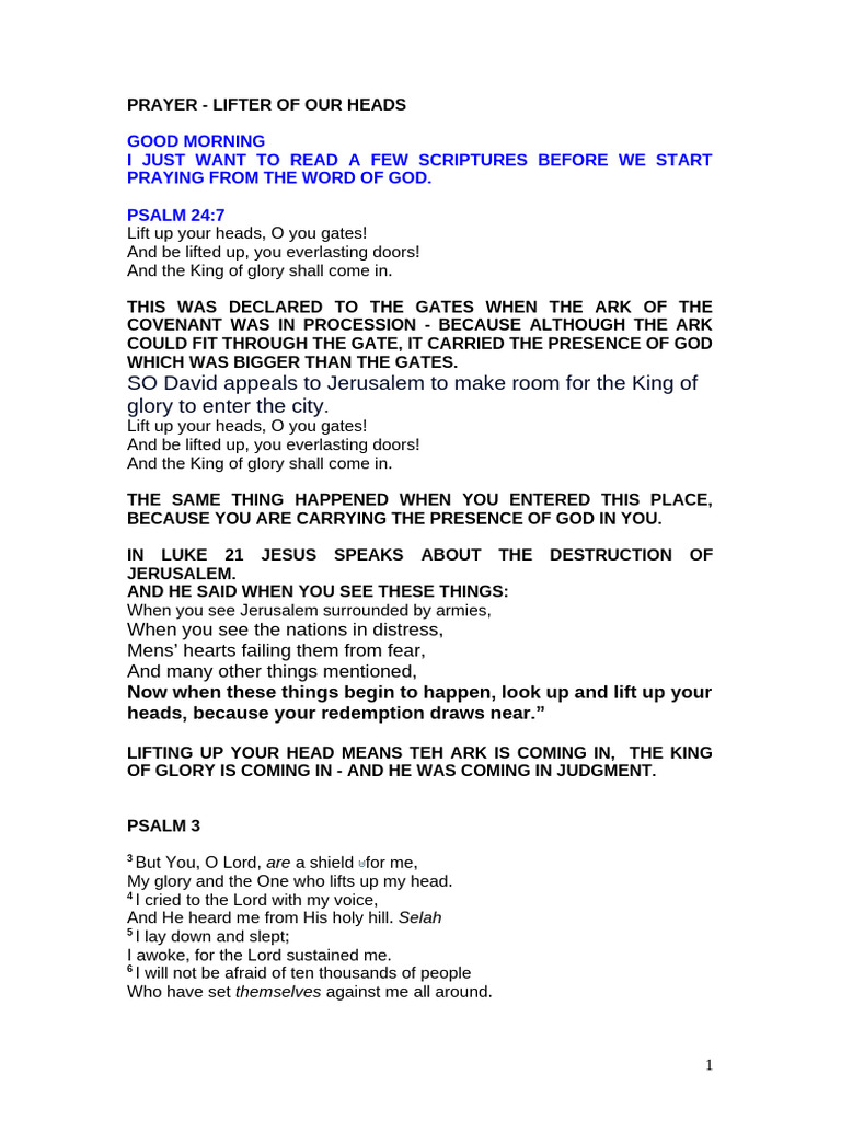 Prayer Lifter of Our Heads | PDF