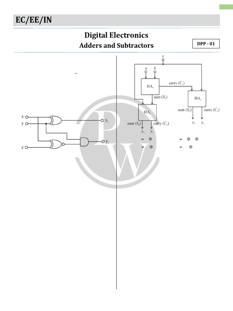 Adder and Subtractor - DPP-01 - Parakram GATE 2024 Electrical Weekend (Hinglish) | PDF