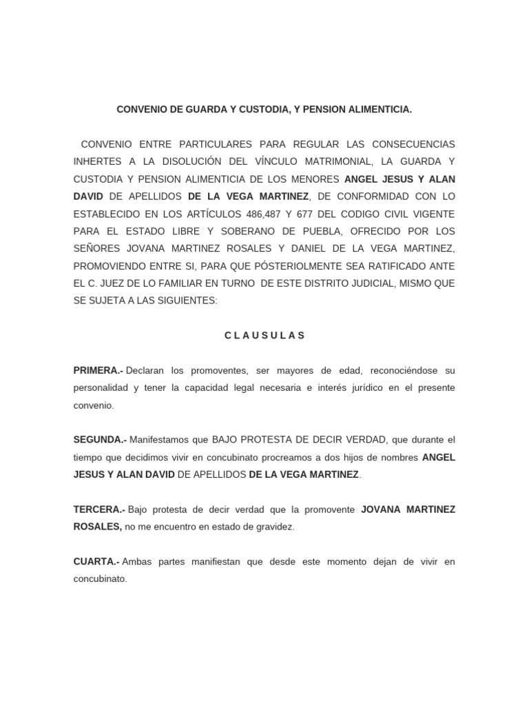 Convenio de Guarda y Custodia | PDF