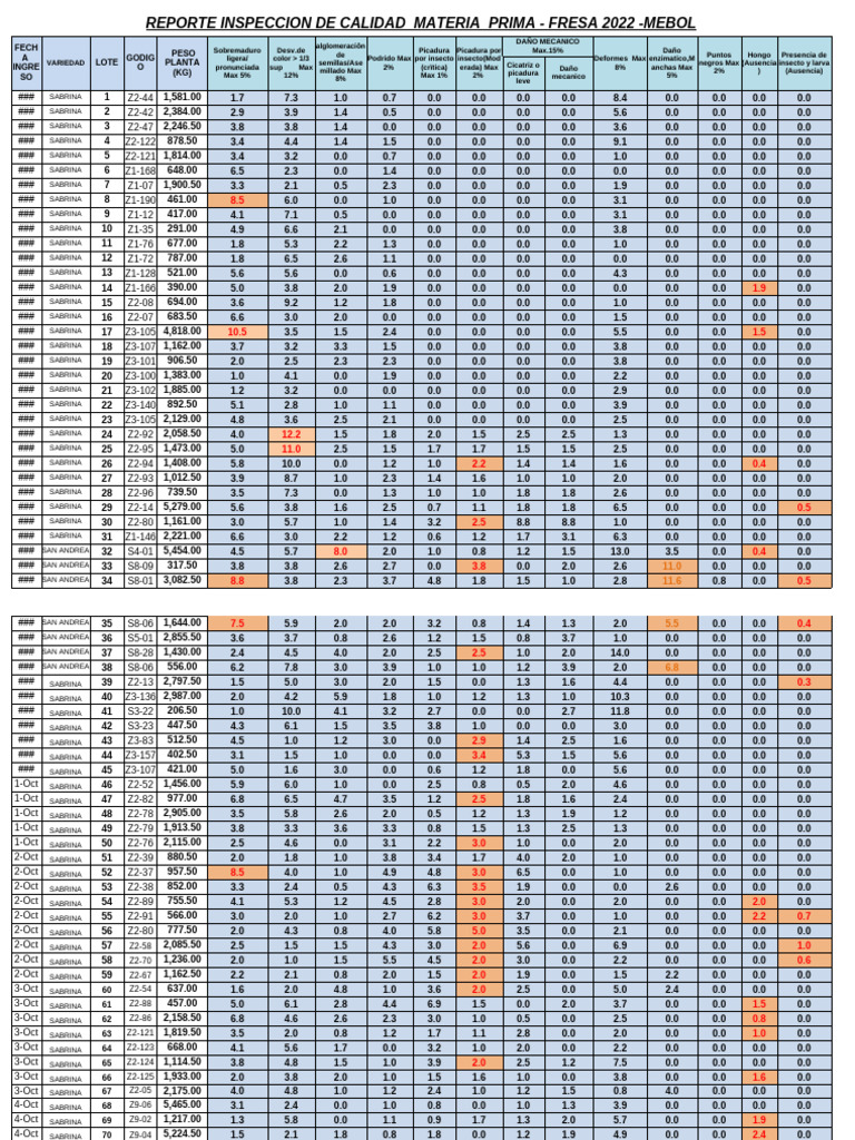 Reporte de Inspeccion de Fresa Mebol. ( (Actualizado) ) | PDF