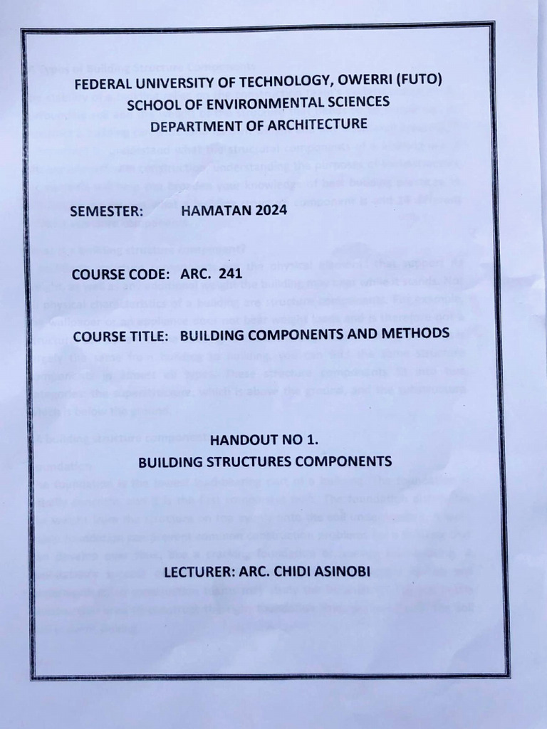 Arc 241 Handout No 1 | PDF | Roof | Wall Arc 241 Handout No 1 | PDF | Roof | Wall