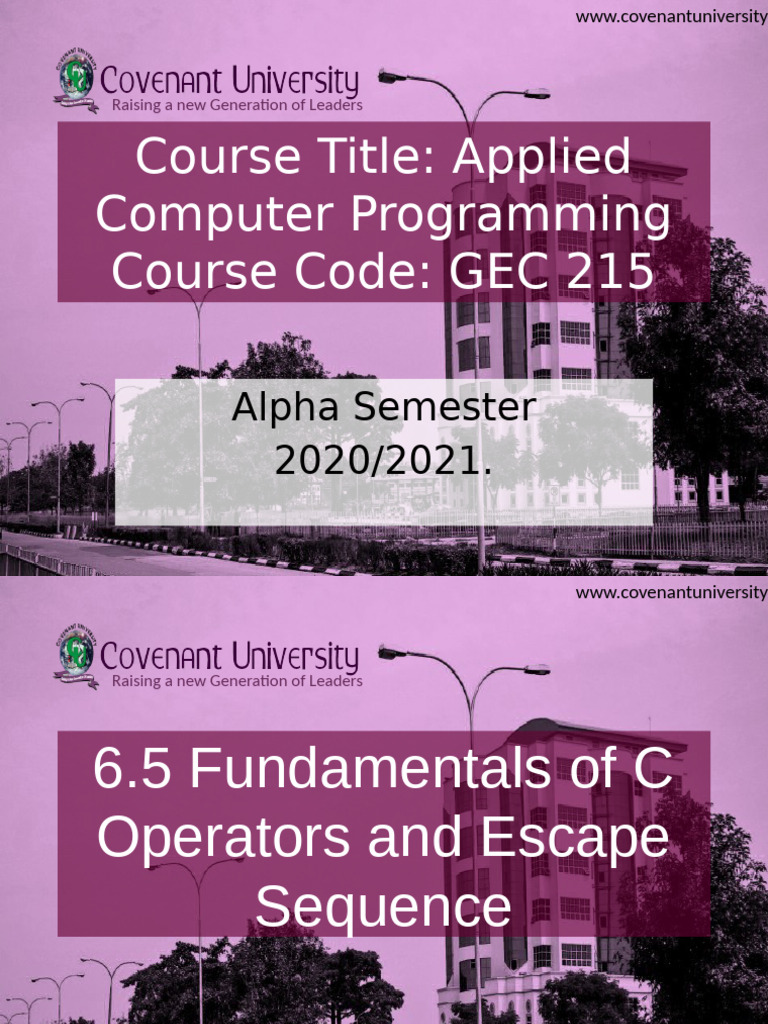 Module 6c - Operators and Escape Sequence in C - NewUpdated | PDF